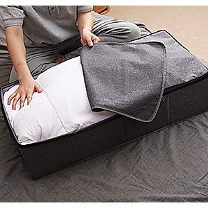 AMJ Foldable Under Bed Storage Basket Container [2 Pack] with Durable Fabric for Clothes, Shoes,Toys, Blanket, Comforter Organizers Bins, Black Grey