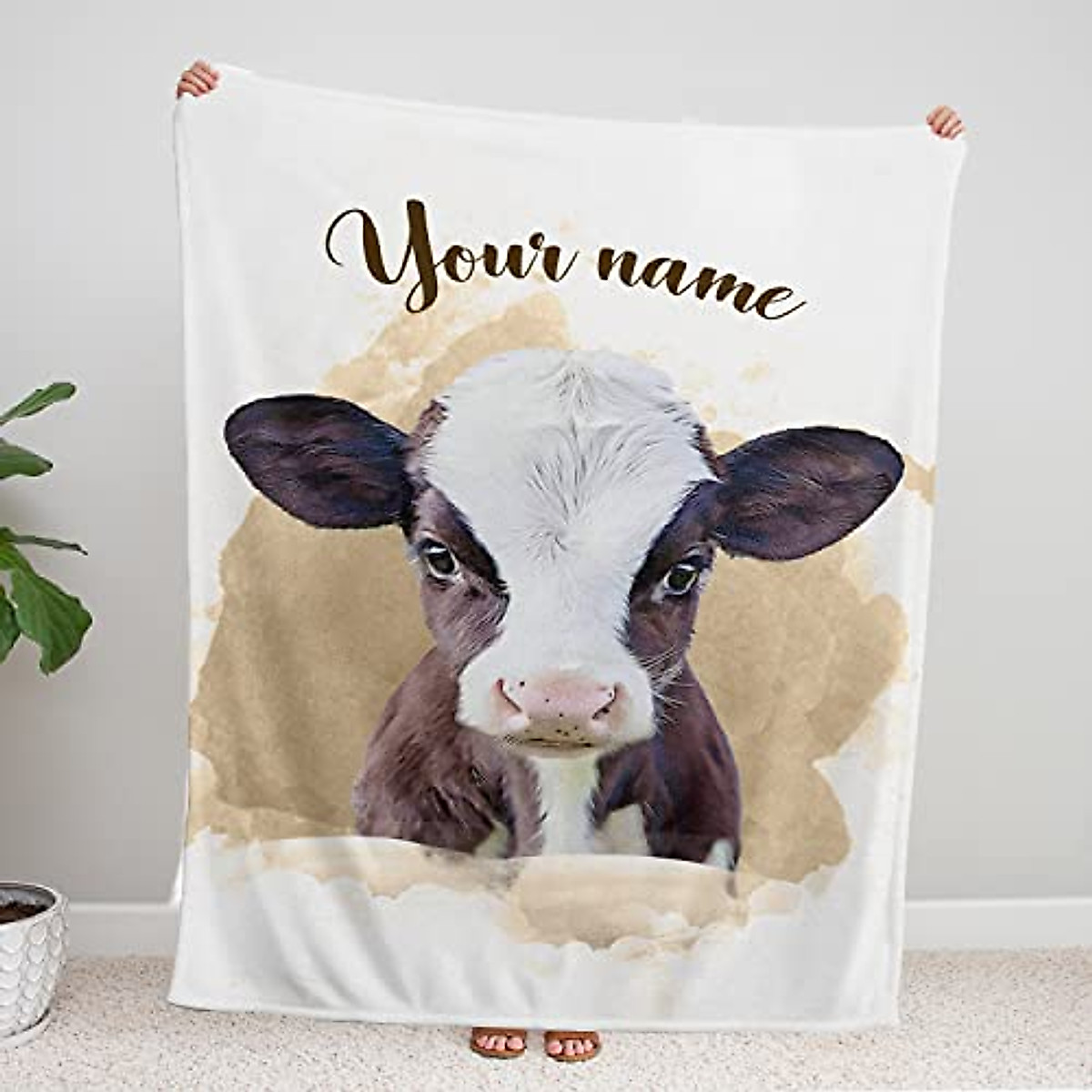 Ogoprints Dairy Cow Custom Baby Blanket with Name Personalized Fleece Throw Blanket Sofa Bed-3 Sizes (50x60 in, Dairy Cow)