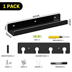 Hexsonhoma 16.5 Inches Black Wall Shelf, 1 Pack, Acrylic Wall Storage Shelf in U Shape, Thick Acrylic, Big Capacity Hold Max 30 Lbs