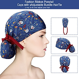 8 Pieces Scrub Caps with Buttons Bouffant Hats with Sweatband Adjustable Ponytail Holder for Women (Classic Pattern)