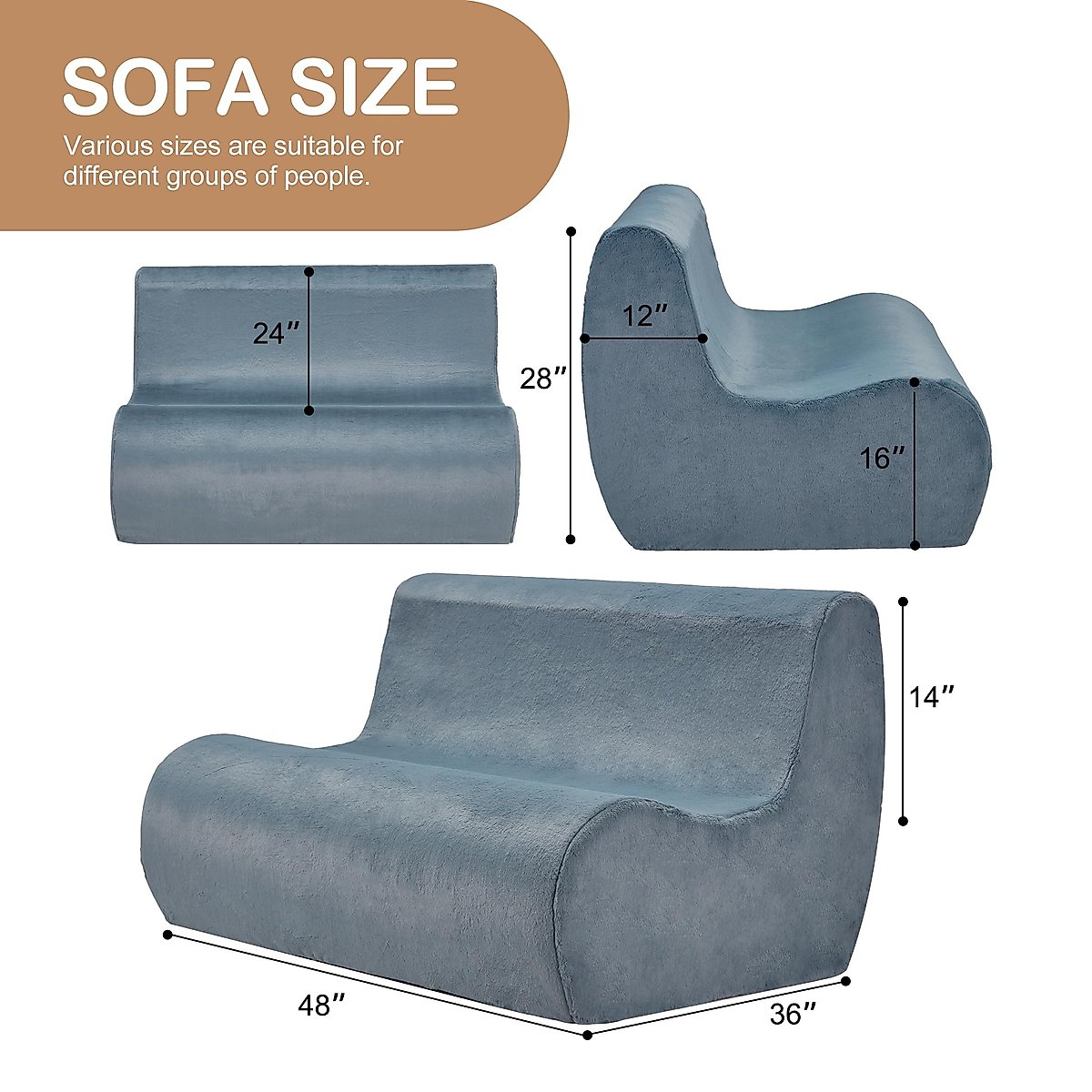 Cansunna Loveseat Bean Bag Chair, Bean Bag Couch Lazy Beanbag Sofa Large Armless Comfy Chair Sofa for Adults, with High Density One-Piece Foam Filling (Large)