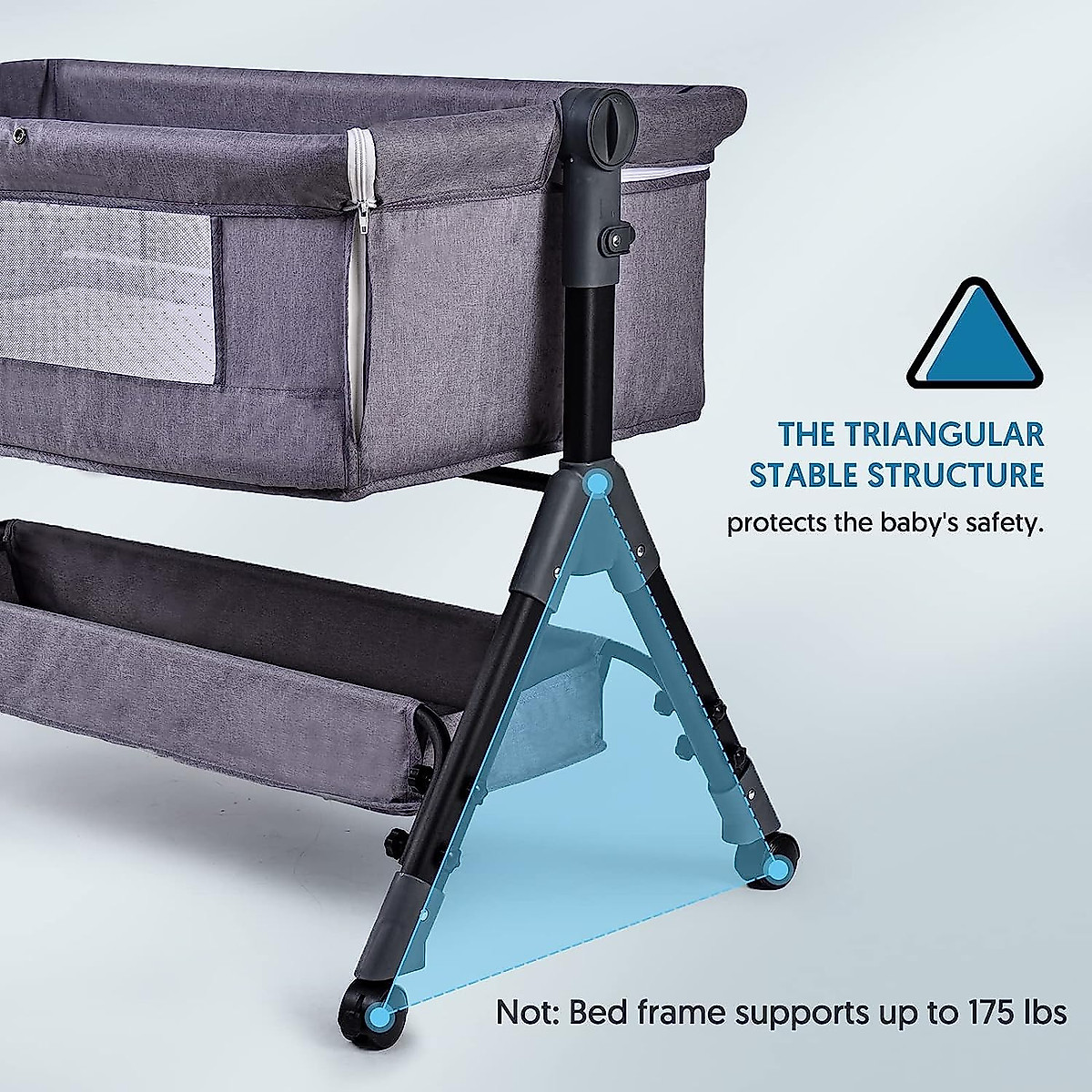 Bellababy Bedside Bassinet, Bedside Sleeper, Bedside Crib with Changing Table, Easy Folding Portable Crib, Adjustable Portable Bed for Infant/Newborn (Dark Grey)