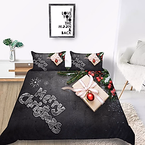 Christmas Super King Duvet Cover 120x98 Holiday Theme Bedding Set Soft Microfiber Comforter Cover with Zipper Closure, 3D Print Quilt Cover with 2 Pillow Shams 573a