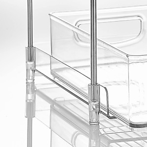 Nate Home by Nate Berkus 2-Tier Sliding Plastic Pull-Out Shallow Drawer Organizer | 2 Bins, Kitchen Cabinet Organizer and Pantry Storage from mDesign - Clear/Polished Stainless Steel