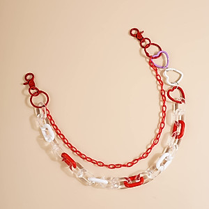 YERTTER Layered Acrylic Color Pants Chain Gothic Chunky Chain Jeans Chain Long Chain Pendant Heart Circle Ring Pocket Chain Hipster Chunky Thick Wallet Pocket Keychains Belt Waist Chain Women Men (Red)