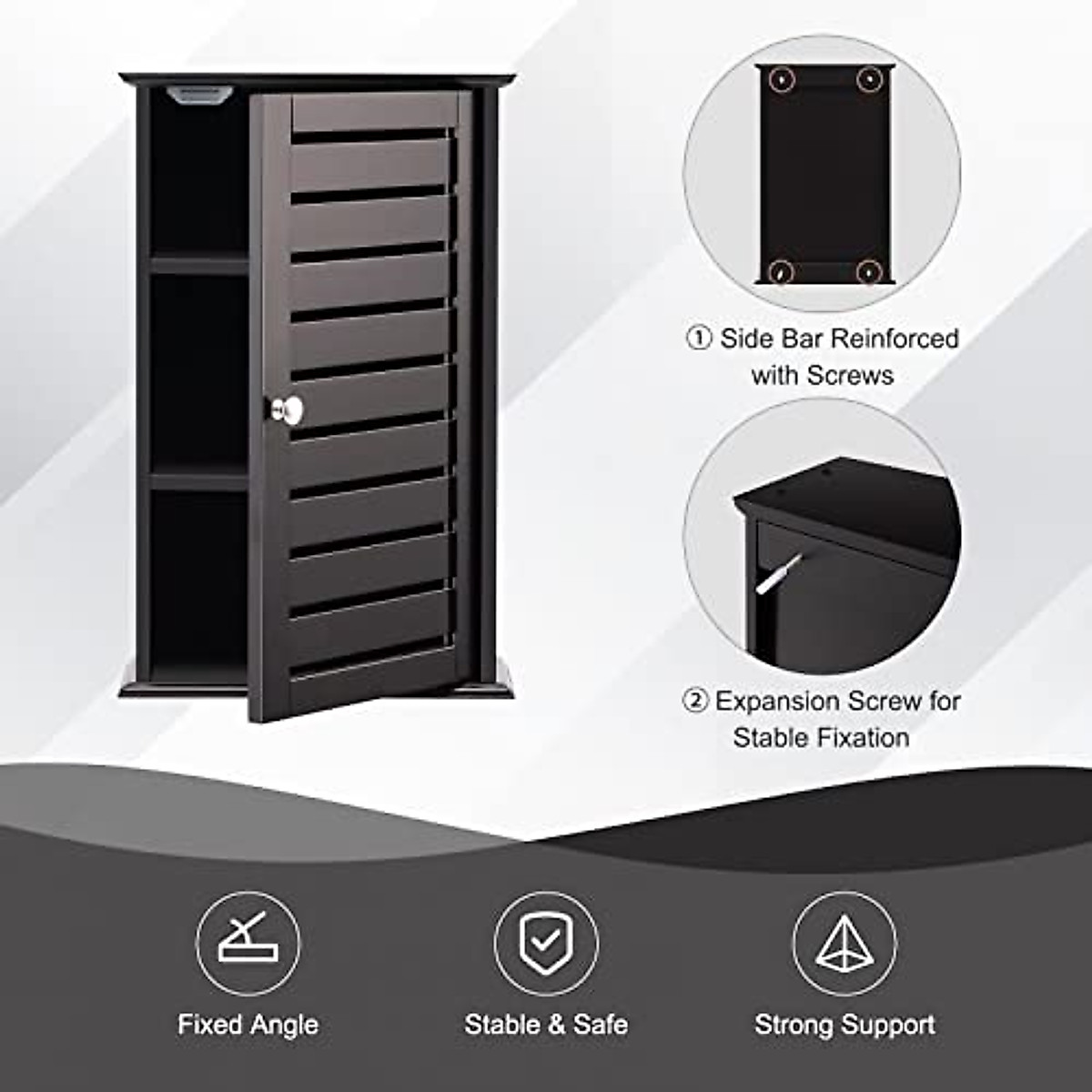 Bathroom Cabinet Wall Mount with Door and Adjustable Shelf, 14"x22" Wooden Medicine Cabinet Over Toilet Storage Wall Hanging Cabinets for Bathroom, Bedroom, Kitchen, Laundry Room (Black)