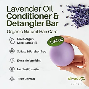Conditioner & Detangler Bar Lavender Oil for Curly Hair | Extra Moisturizing | Frizz Control for Damaged | Olive, Argan & Macadamia Oil | Sulfate & Paraben Free | Vegan | 1.94 oz | OLIVA 60