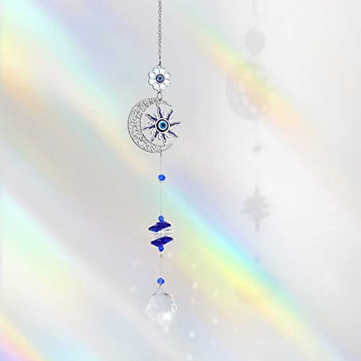 XINRUI Crystal Sun Catcher, Hanging Ornament Crystals Balls Prism Rainbow Maker for Home, Office, Garden Decoration, Window Decorations Decor(Moon)