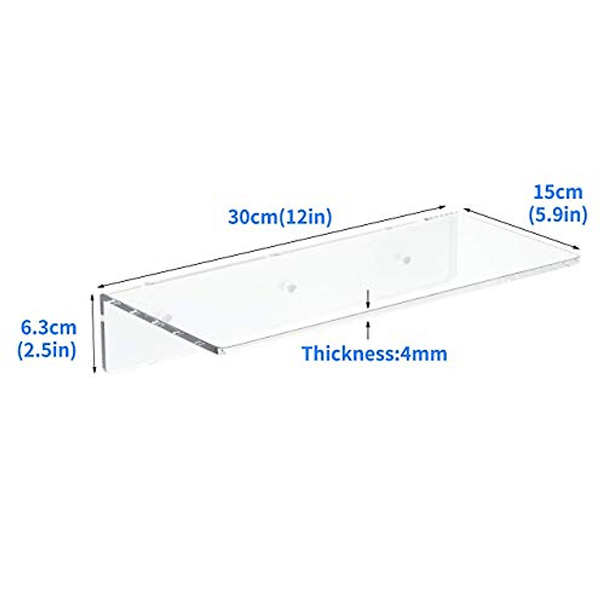 FEMELI Clear Acrylic Floating Wall Shelf for Figures Collections Plant Photo in Bedroom Living Room Office,Wall Mounted Storage Shelf 12 Inch,2 Pack