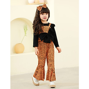 Queenstyle Toddler Girl Clothes Long Sleeve Ruffle Tops 2t 3t Girls Clothes Cute Bow Flare Pants Toddler Girl Fall Outfits with Headband