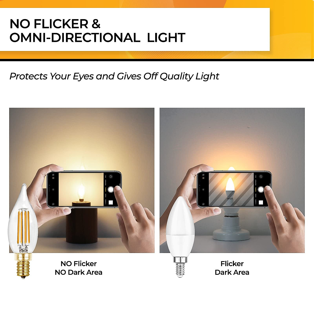 Hizashi 90+ CRI LED Candelabra Bulb 40W Equivalent E12 LED Bulb Dimmable 2700K Soft Warm White, Chandelier Light Bulbs, 4W 450LM Flame Tip CA10 Candle Light Bulbs, UL Listed - 12 Pack