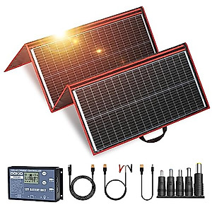 DOKIO 300W 18V Portable Solar Panel Kit Folding Solar Charger with 2 USB Outputs for 12v Batteries/Power Station AGM LiFePo4 RV Camping Trailer Car Marine