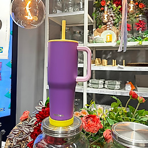 winiwo 40 oz Tumbler with Handle and Straw for Her, Flexible Straw, Insulated Tumbler Cups with Silicone Bottom, Keeps Beverages Cold Up to 24 Hours, Gym/Work/Travel/School/Gift（Grape Purple）