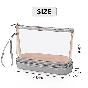 Ethereal Clear Makeup Bag, Light Grey Small Cosmetic Bag Travel Makeup Bag for Women TSA Approved Toiletry Bag Portable Makeup Pouch