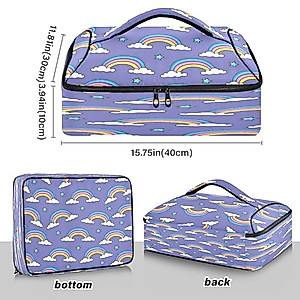 Kcldeci Insulated Thermal Food Carrier Insulated Casserole Carrier for Hot or Cold Food,Rainbow and Clouds Cartoon Insulated Tote Bag for Potluck Cookouts Parties Picnic,Lasagna Lugger