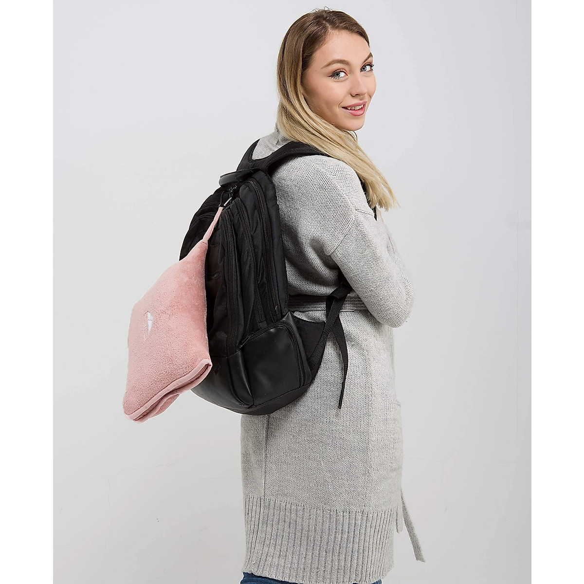 BlueHills Premium Soft Long Travel Blanket Pillow for Tall Airplane Flight Blanket 70 X48 inch Throw in Soft Bag case with Hand Luggage Belt & Backpack Clip Compact Pack Large Pink T055