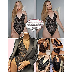 Avidlove Womens Sexy Lingerie Deep V-Neck Lace Bodysuit Bridal Naugthy Teddy Lingerie Body Suits Tops Outfits Black S