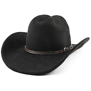 Pro Celia Big Wide Brim Cowboy Hat for Women Men Felt Western Cowgirl Hats (US, Alpha, Medium, Belt-Black)