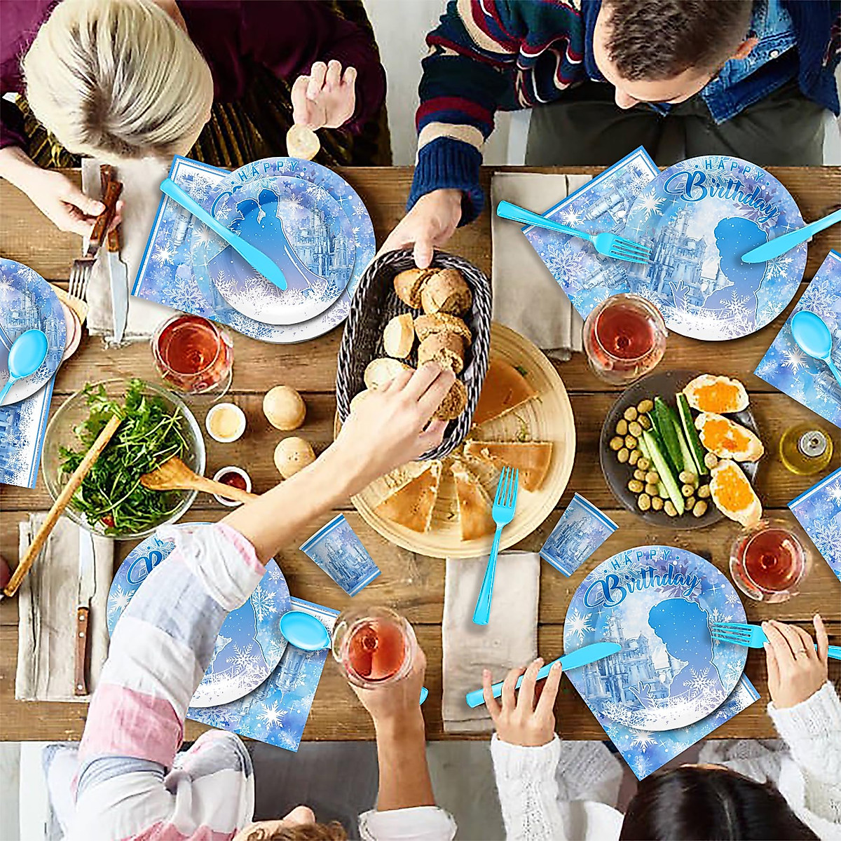 Piooluialy Frozen Birthday Party Supplies Tableware - Frozen Themed Party Decorations Include Dinner Plates, Cups, Napkins, Cutlery, Snow Frozen Baby Shower Birthday Party Decorations | 24 Guests