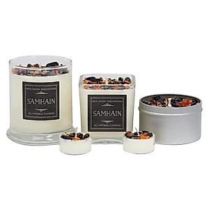 Samhain Halloween Candle by New Moon Beginnings - Fall Scented Pumpkin Candles - Herb & Crystal Candles - Soy Candle - Autumn Fall Candles