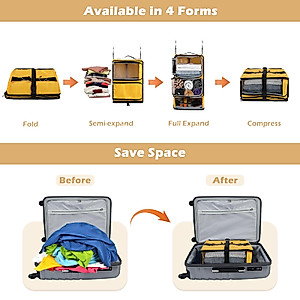 Surblue Hanging Shelves Travel Compression Packing Cube for Carry-on Luggage Suitcase Collapsible Transformable Garment Closet Organizers Large Capacity, Yellow, XL