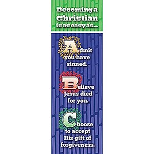 Christian Bookmarks - ABCs to Becoming a Christian - Inspirational Religious Bookmarks for Kids, Teens, Men or Women - Standard Design - 6.5" x 2" - Bible Bookmarks with Scriptures - Package of 25