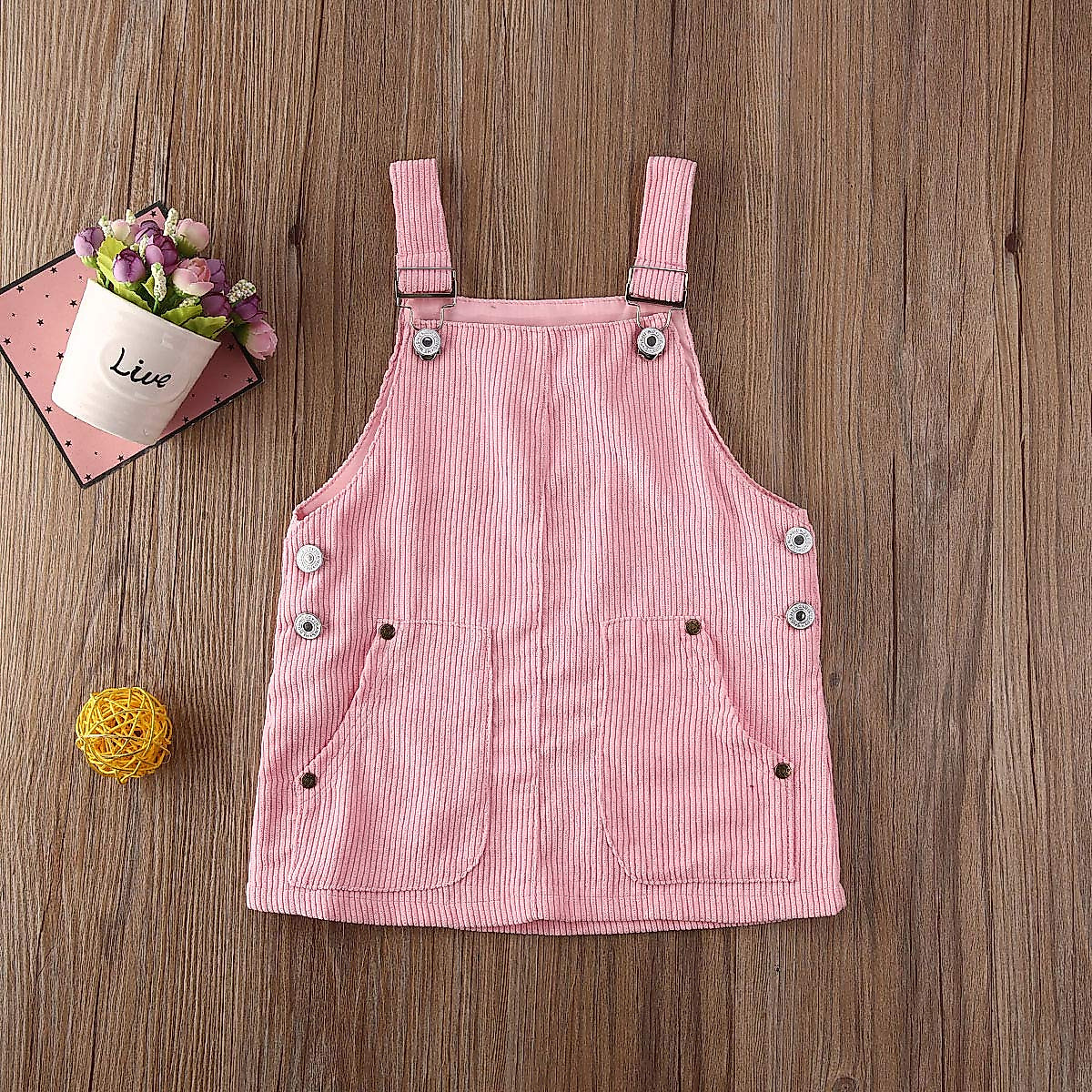 Mubineo Toddler Baby Girl Corduroy Pocket Overall Dress Kids Casual Bib Dresses (Pink, 5T)