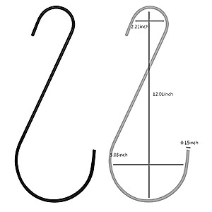 4 PCS Garden Hooks Hanger Tree Branch S Shaped Hook Heavy Duty Black Metal S Hooks for Hanging Plants Bird Feeders Baskets Lanterns and Ornaments (12 INCH)