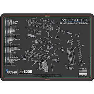 EDOG USA Compatible for Smith & Wesso M&P Shield - 5 PC Schematic (Exploded View) Pistol Cleaning Padded Gun-Work Surface Protector Mat Solvent & Oil Resistant & 3 PC Cleaning Essentials & Clenzoil