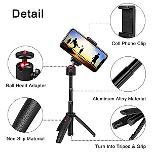 Extendable Mini Selfie Stick Tripod 2 in 1, Compatible with GoPro Max Hero AKASO Action Camera, Portable Handle Vlog Tripod for All Action Cameras and Smart Phone