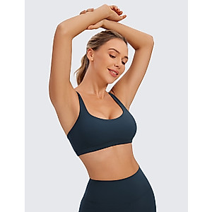 CRZ YOGA Women's Low Impact Strappy Sports Bra - Low Cut Wirefree Padded Yoga Bra Criss Cross Back True Navy Medium