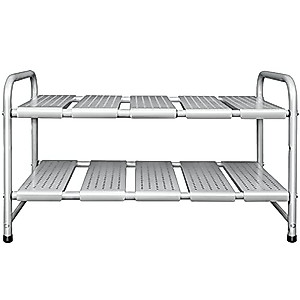 MULISOFT 2-Tier 10 Panels Under Sink Organizer Kitchen Rack Expandable Cabinet Shelf Organizer Rack with Removable Panels for Kitchen Bathroom Storage (expand from 17 to 29 inches) Stainless Steel