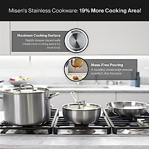 Misen 5-Ply Stainless Steel Cookware Set: 3 QT Stainless Steel Saucier with Lid, 3 QT Saute Pan with Lid & 10" Frying Pan - Excellent Searing, Sauteing & Everyday Cooking 9-Piece Set