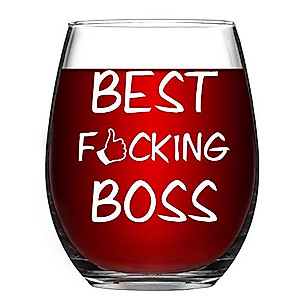 Waipfaru Boss Day Gift Stemless Wine Glass, Best Boss Wine Glass, Funny Gift Bosses Day Gift Christmas Gift Birthday Gift for Boss Manager Director Coworkers Employer Male Femal