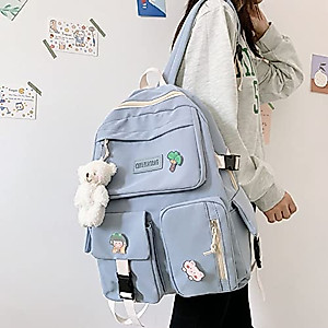 Kawaii Kids Backpacks for Girls with Cute Bear Accessories, Teen Laptop Backpack for Back to School Supplies Student Bookbag(Blue)