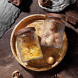 Custde Vintage Glass Jar, 23.7oz Airtight Glass Storage Jar with wooden Lid Glass Food Storage Containers for Kitchen Counter, Decorative Jar for Coffee, Tea, Sugar, Candy Jar, Cute Jar