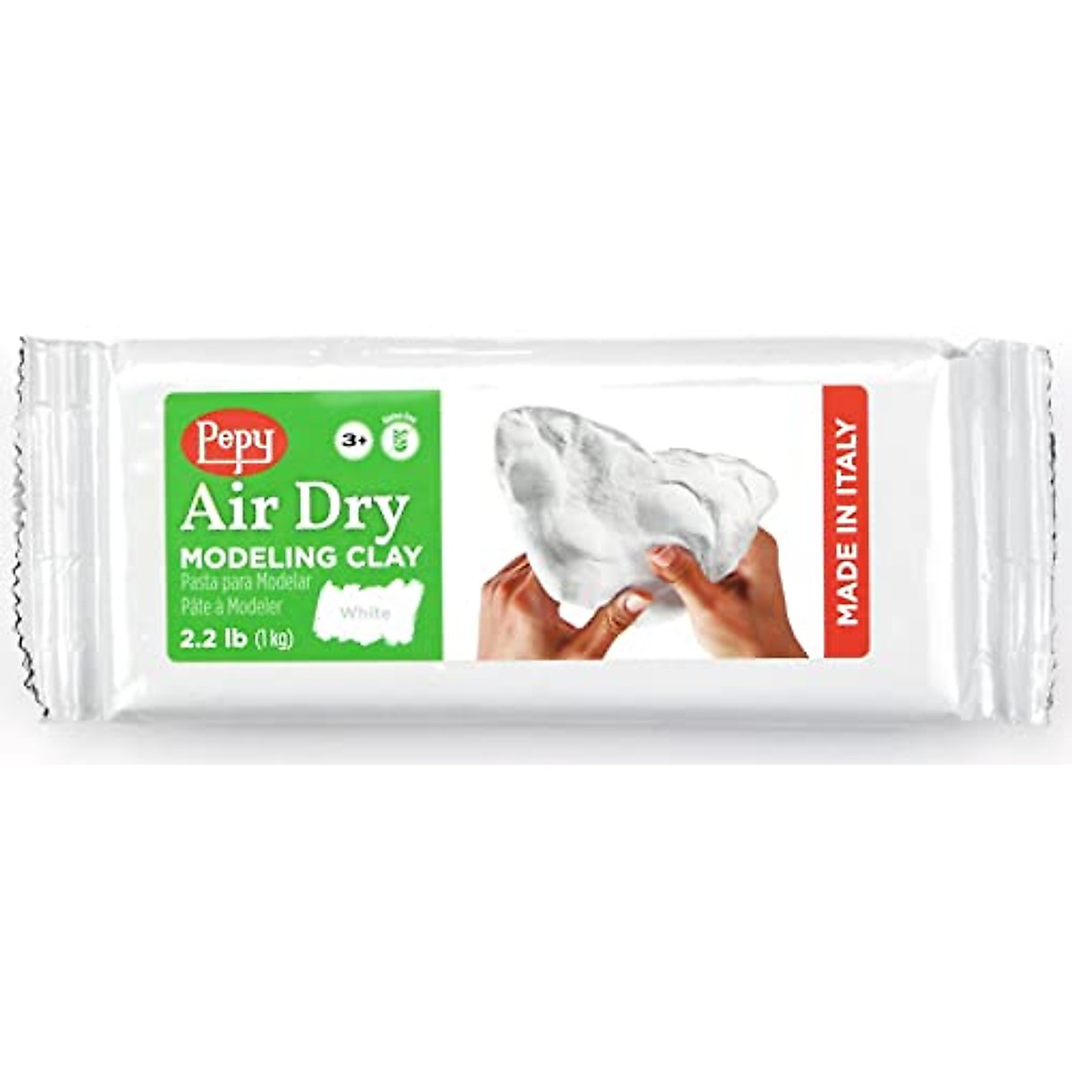 Pepy Premium European Air Dry Modeling Clay White 2.2 lb Bar, Easy to Use Air-Hardening Clay for Sculpting and Crafts Projects