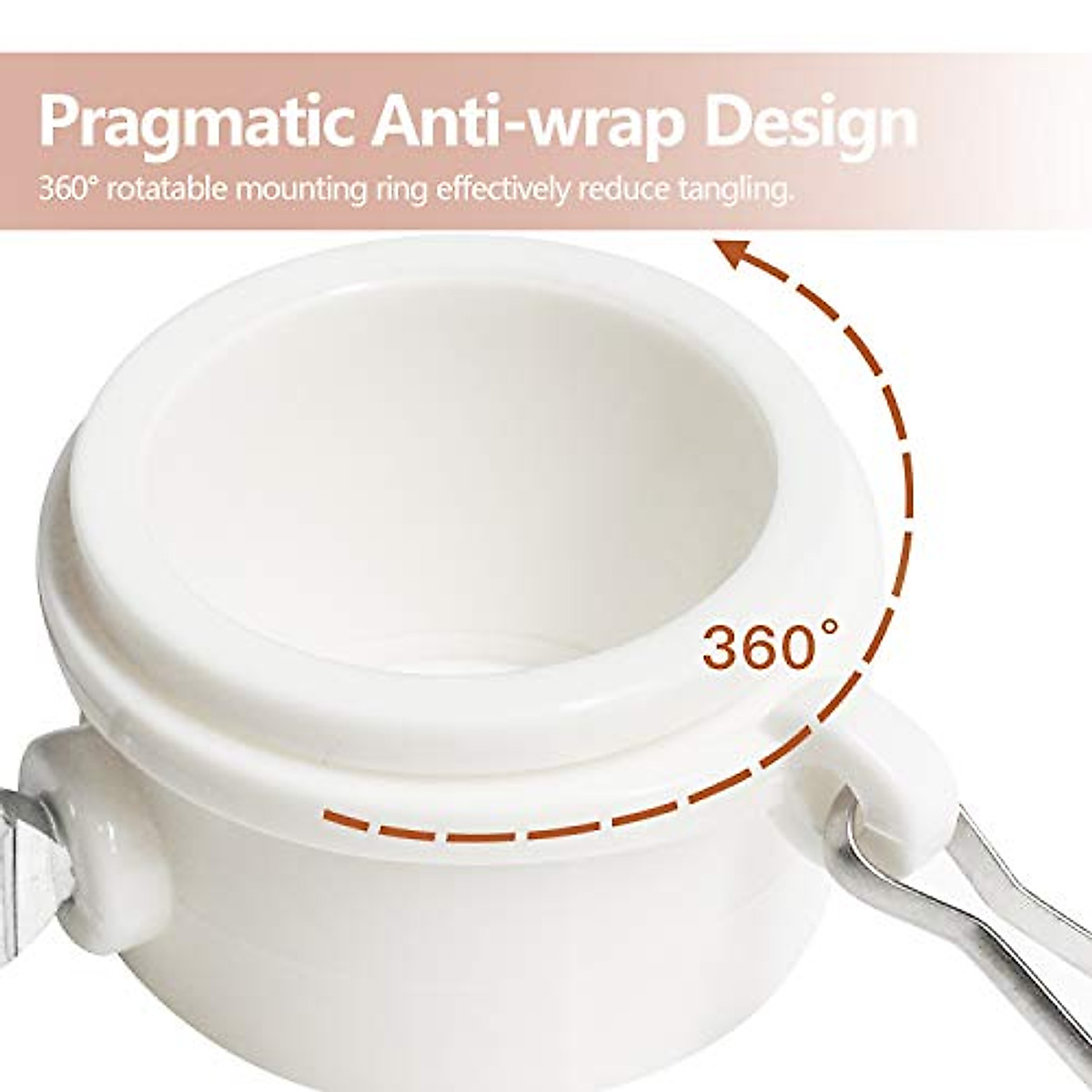 Anley 1.5" Plastic Flagpole Mounting Rings Set - Anti Wrap 360° Rotatable Ring with Carabiners - Ideal for 1.5 Inch Maximum Diameter Flag Pole & Flag with 2 Grommets(White, Pack of 2)