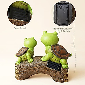 Garden Statue Turtles Figurine - Cute Frog Face Turtles Animal Sculpture with Solar LED Lights for Indoor Outdoor Spring Decorations, Patio Yard Lawn Ornaments, Gifts for Mom