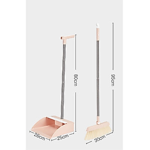 LJJSMG Broom and Dustpan,Self-Clean Dustpan and Broom Set,Broom and Dustpan Combo for Home,Office,Kitchen (Color : Pink)
