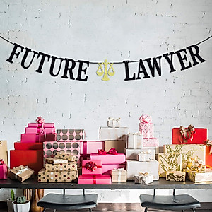 Black Glitter Future Lawyer Banner - Born to Argue/Passed the Bar - Law School Survivor Party Decorations Supplies - Law Grad Graduation Party Backdrop
