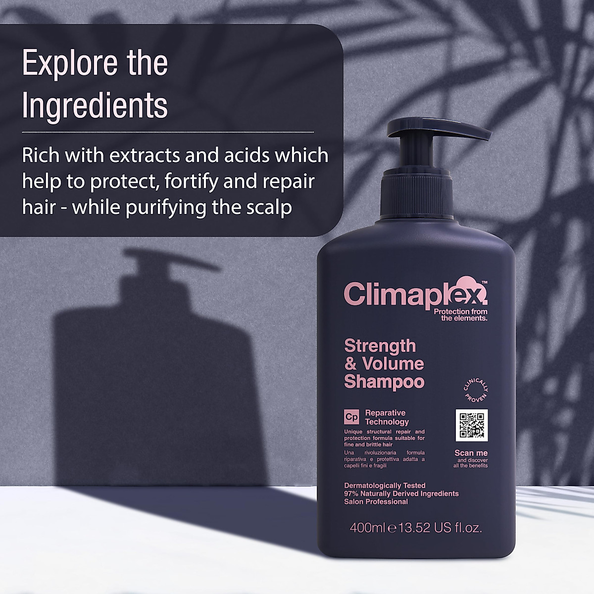 Climaplex Strength and Volume Shampoo - Soothing, Protective, Healing Properties - Contains Detangling Benefits - Adds Body and Enhance Shine - Suitable for All Hair Types - Cruelty Free - 13.52 oz