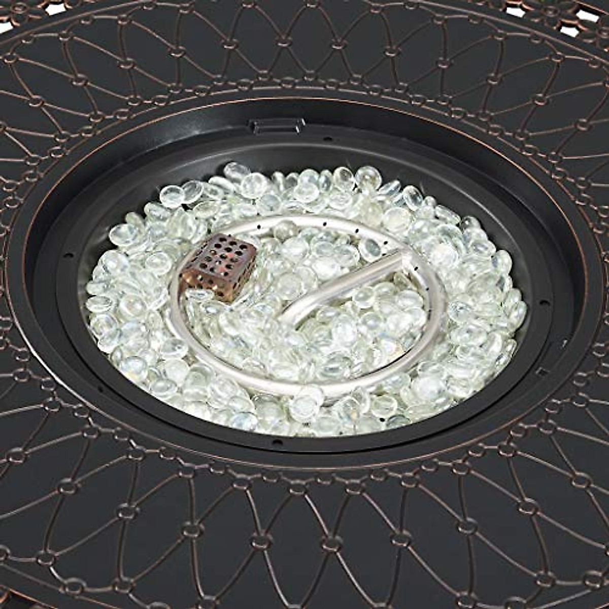 Fire Sense 63691 Columbia Floral Aluminum Convertible Gas Fire Pit Table 37,000 BTU Multi-Functional Outdoor with Fire Bowl Lid, Nylon Weather Cover & Clear Fire Glass - Bronze Finish - Round - 33"