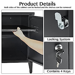 HOPUBUY Metal Storage Cabinet, Black Locker Cabinet with 2 Doors, Steel Storage Cabinet with Removable Shelves for Bedroom Home, Garage, Office