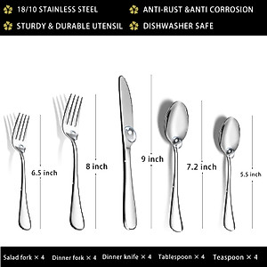 Silverware Set, 20 Piece Silverware Set Service for 4, Premium Stainless Steel Flatware Set, Mirror Polished Cutlery Utensil Set, Include Fork Knife Spoon Set, Kitchen Utensils, Dishwasher Safe