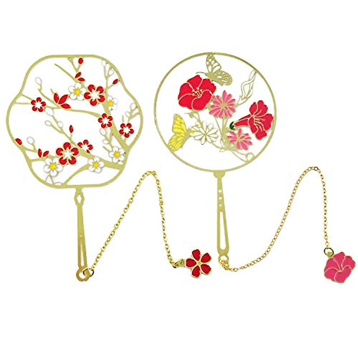 yueton Metal Hollow Bookmarks Plum Blossom Bookmarkers Rose Gold Plated Brass Page Marker with Metal Pendant for Book Lovers 2Pcs