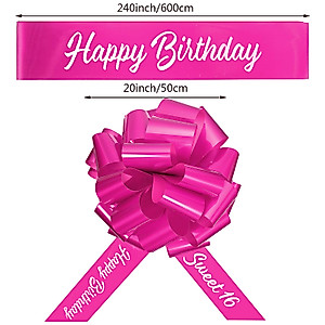 Happy Birthday Car Bow Sweet 16 Big Car Pull Bow Giant Car Gift Wrapping Bow with 20 Feet Car Ribbon for Birthday Party Car Decorations (Rose Red, 20 Inch)