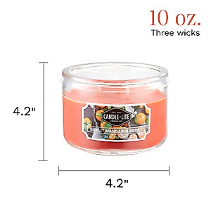 Candle-lite Scented Sunlit Mandarin Berry Fragrance, One 10oz. 3-Wick Aromatherapy Candle with 20-40 Hours of Burn Time, Orange Color, 10 oz