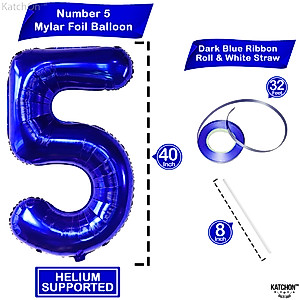 KatchOn, Navy Blue Number 5 Balloon - Big, 40 Inch | 5th Birthday Decorations for Boys, 5 Year Balloon | 5th Birthday Balloons, 5th Birthday Boy | Balloon 5 Year Old, Fifth Birthday Decorations Boy