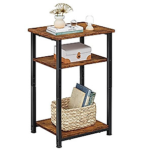 WLIVE Side Table, Small End Table, Adjustable 3-Tier Bedside Table with Sturdy Metal Frame, Tall Nightstand for Bedroom, Living Room, Sofa Table for Small Space (Rustic Brown, 1 Pack)